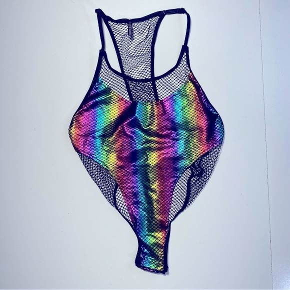 Body Rage | Tops | Body Rage Black Fishnet Rainbow Iridescent ...
